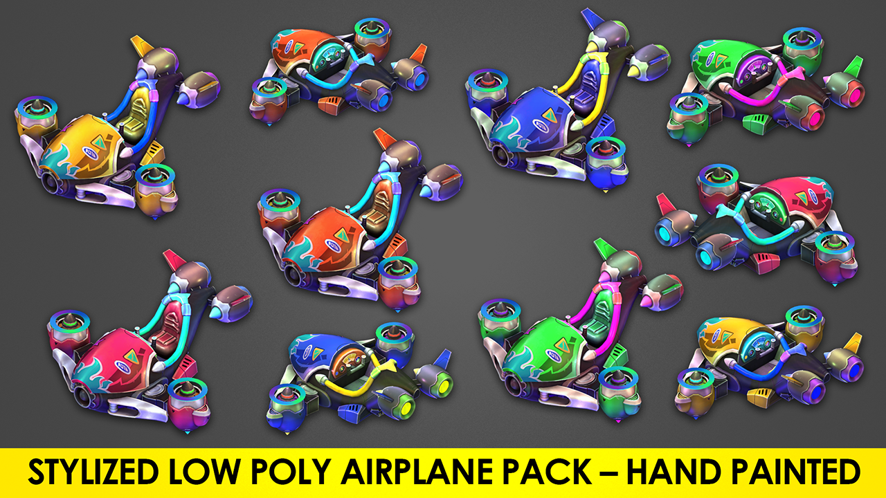 Stylized Low Poly Airplane Pack (Hand-Painted, 5 Variations) by umeri