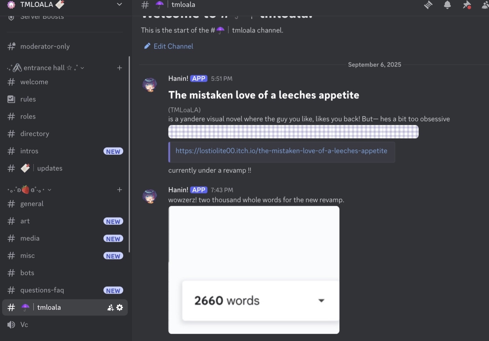 Discord server !! - The mistaken love of a leeches appetite (day 1 demo ...