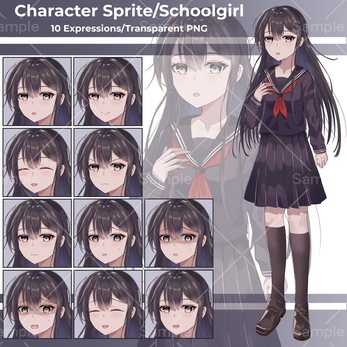 【TRPG Character Sprite 】Schoolgirl/10 Expressions) by Nekodacha