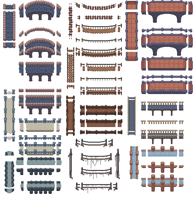 2D pixel bridges pack + water animation by PineappleBang!