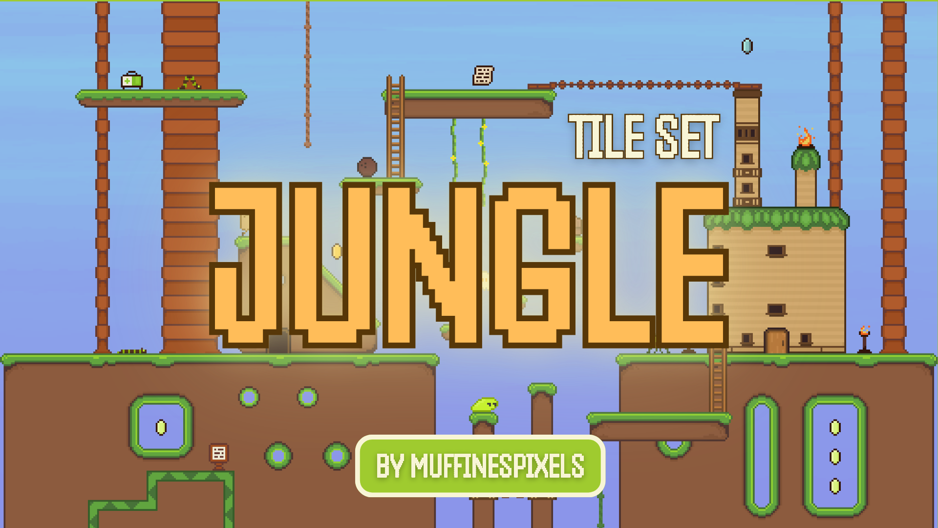 Jungle Platformer Tileset by muffinespixels by muffinespixels