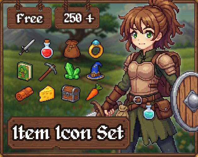 Free 250+ Stylized Item Icon Set Pack (32x32) by SODA