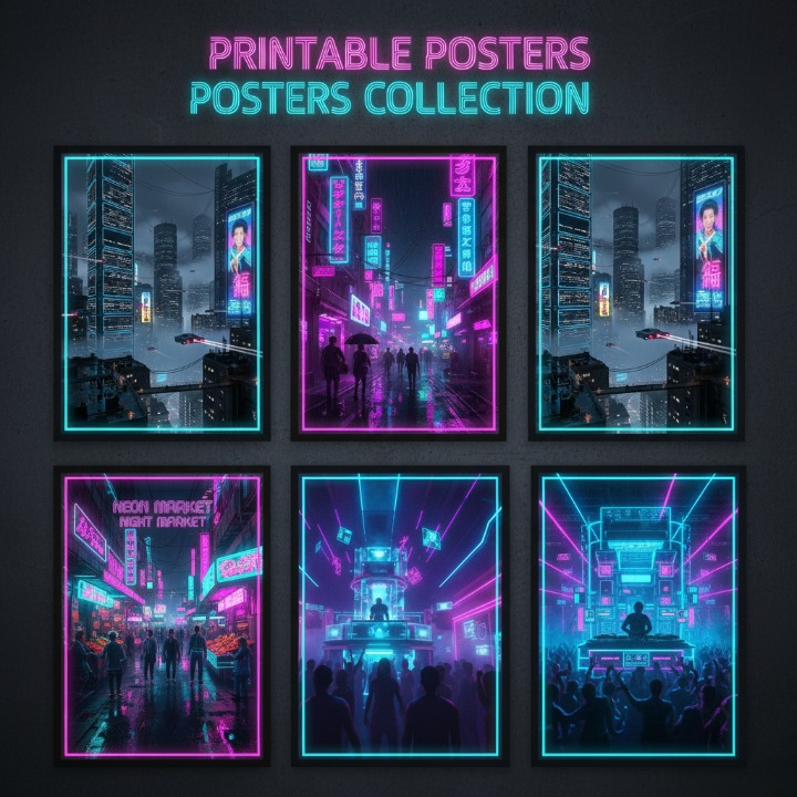 Cyberpunk Printable Posters Collection by NeuroVibe Studios