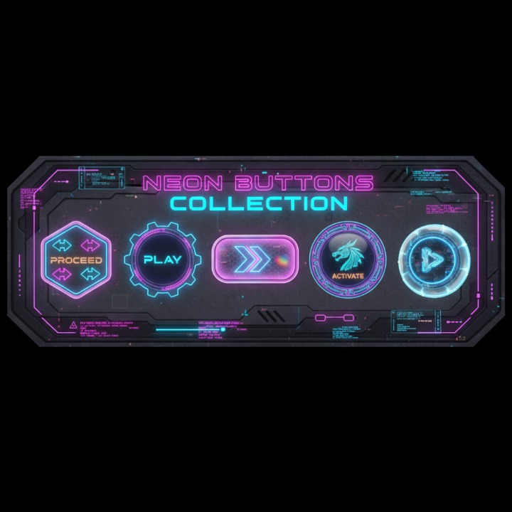 Cyberpunk Neon Buttons Collection by NeuroVibe Studios
