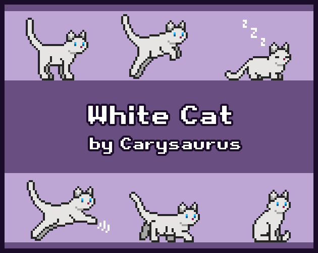 White Cat Sprites with Animations by carysaurus