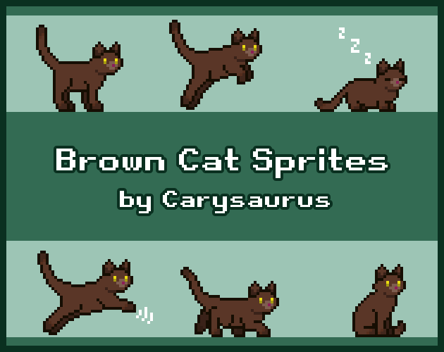 Brown Cat Sprites with Animations by carysaurus