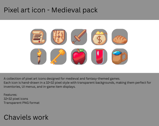Medieval Pixel Art Icon Pack – 32×32 by chaviels work