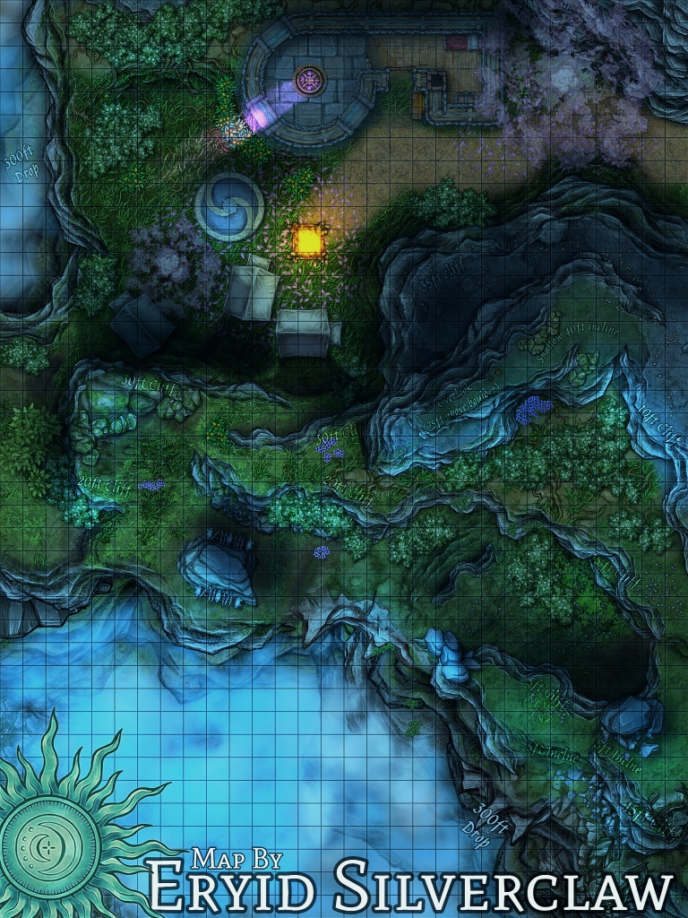 Clifftop Conflict Battlemap - Sample by Mitchell McGarry