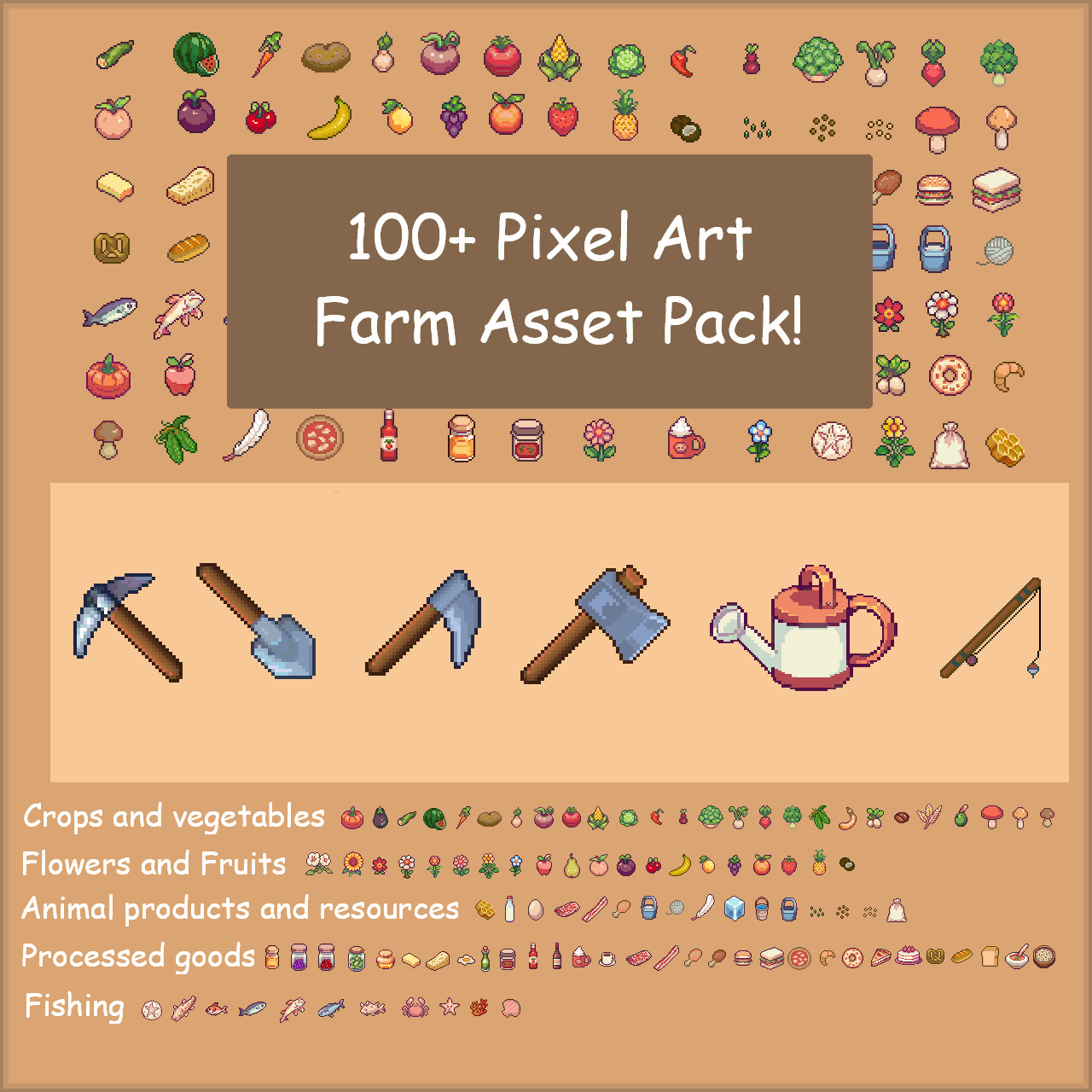 100+ Pixel Art Farm Asset Pack by Laryadrell