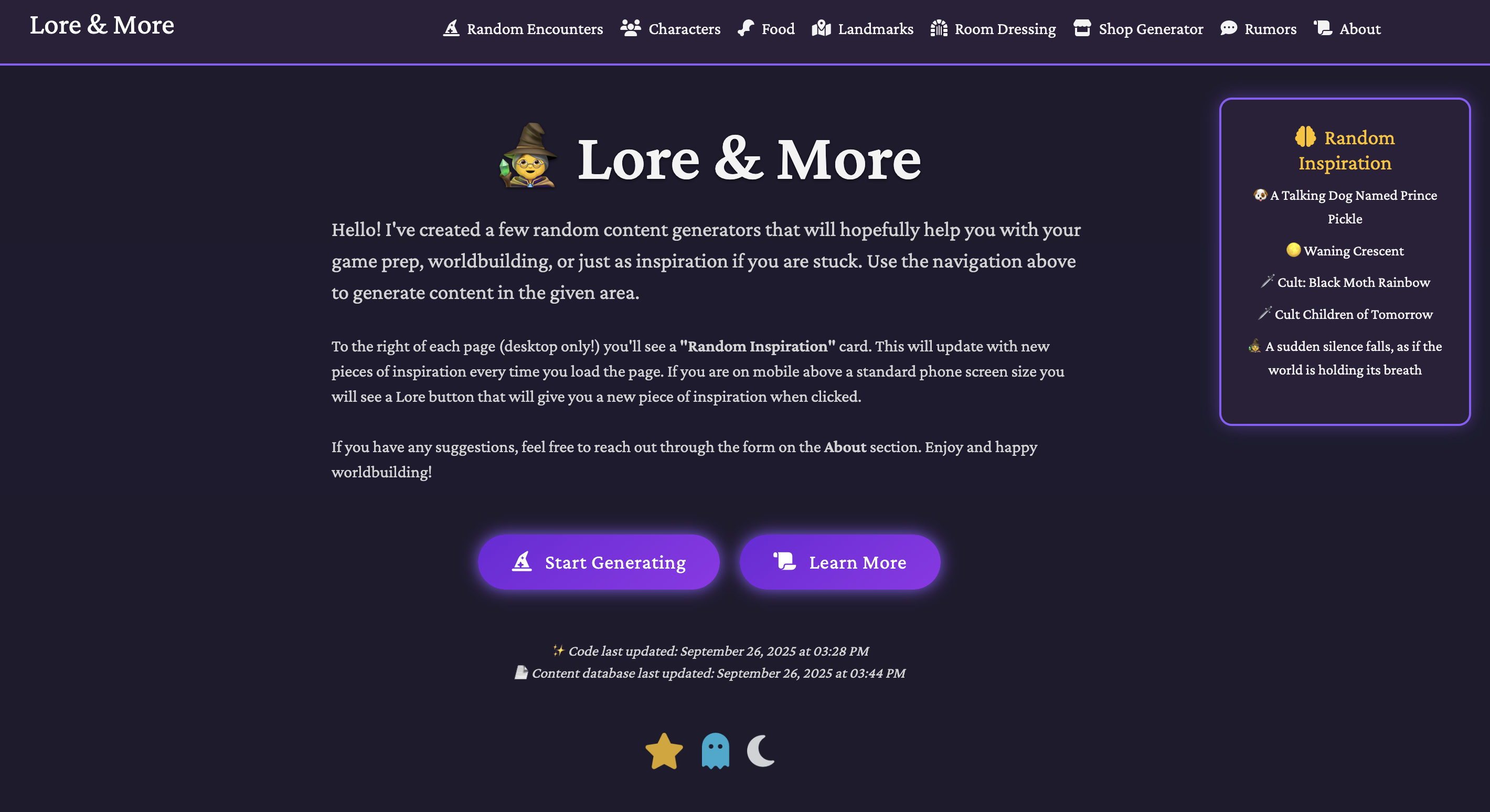 Lore & More: a game prep generator site by ohitsmekatie for TTRPG Tools ...