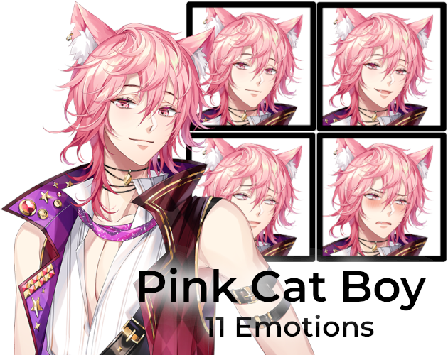 Free Visual Novel Character - Pink Cat Boy by WineChan