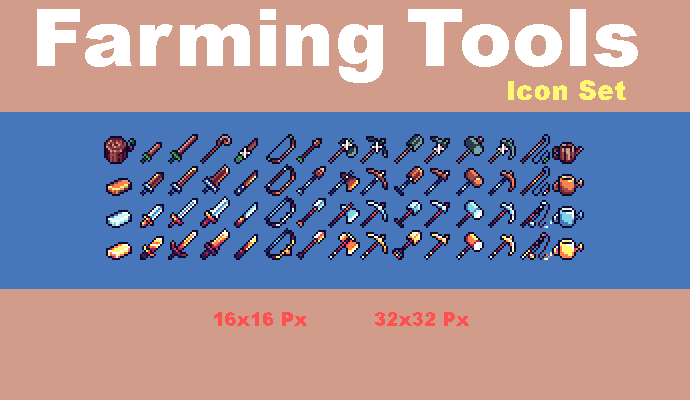 Pixel Farming Tools - Icon Set [16x16 & 32x32] by Thurraya