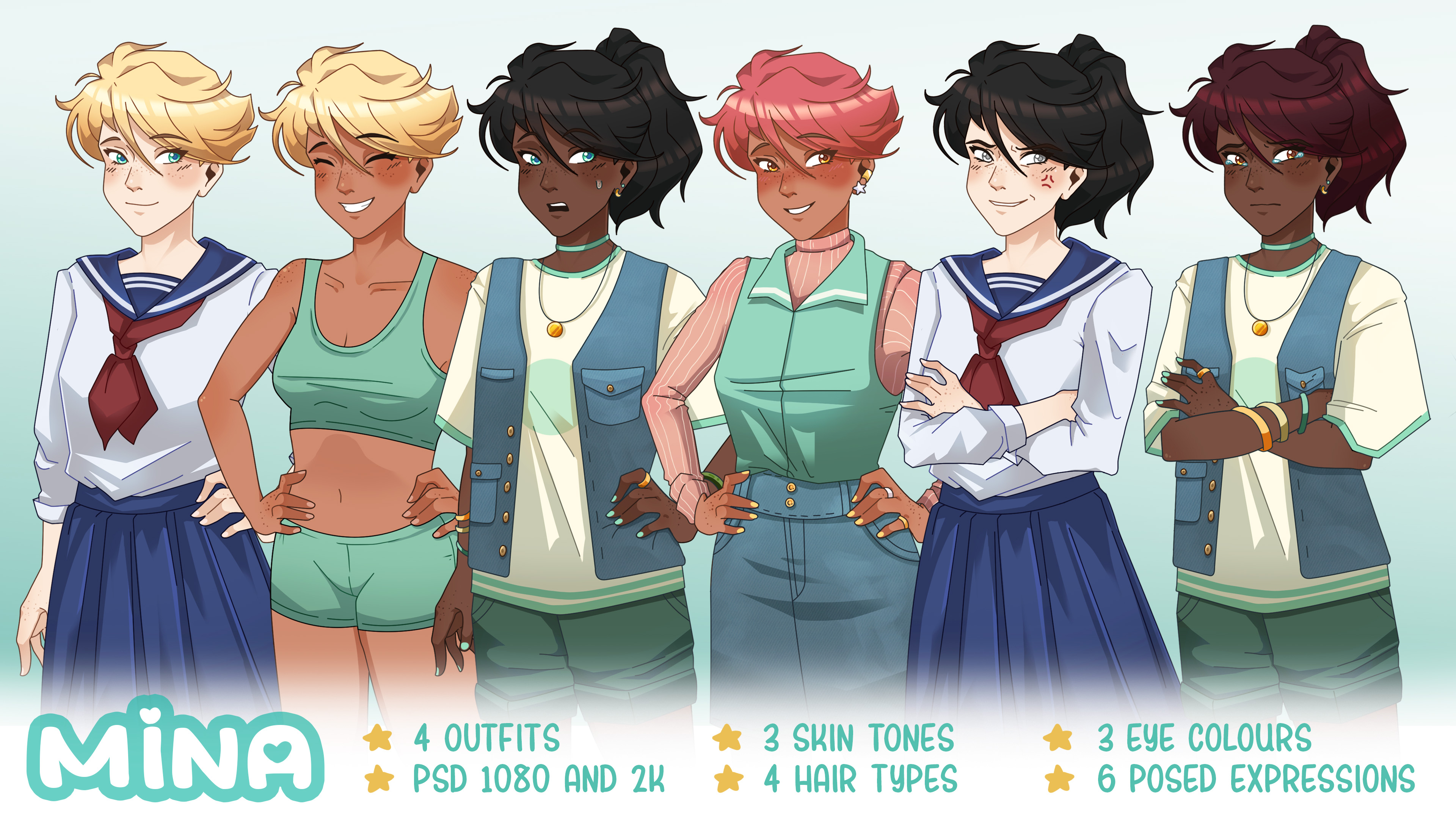 Mina- Visual Novel Sprite Set by ConR4DIC4L