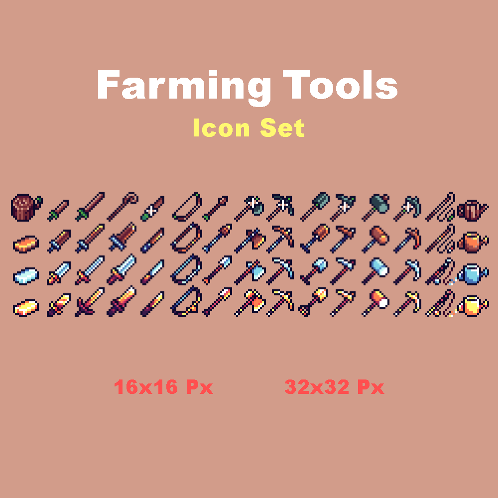 Pixel Farming Tools - Icon Set [16x16 & 32x32] by Thurraya