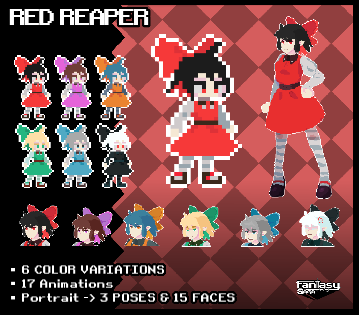 Fantasy Saga #1 - Red Reaper (2D Character + Portrait) by ApyrYon