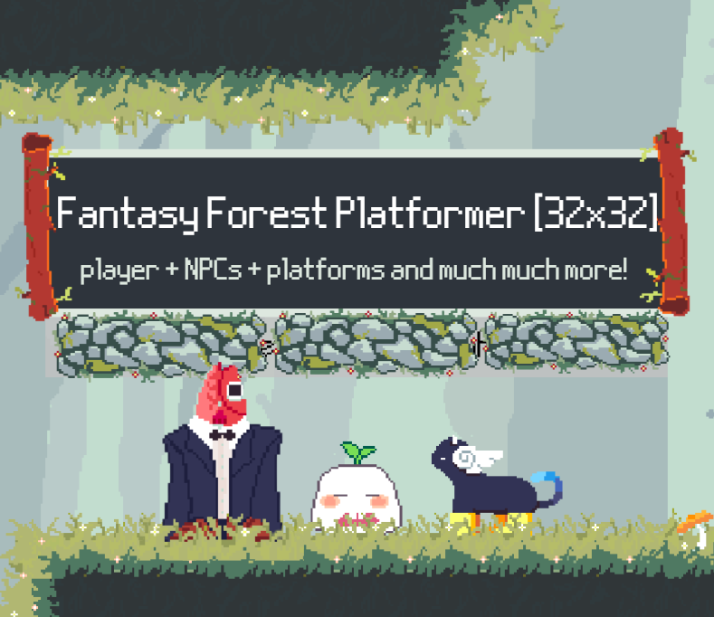 Fantasy Forest Platformer starter pack [player+NPCs included] by Mai