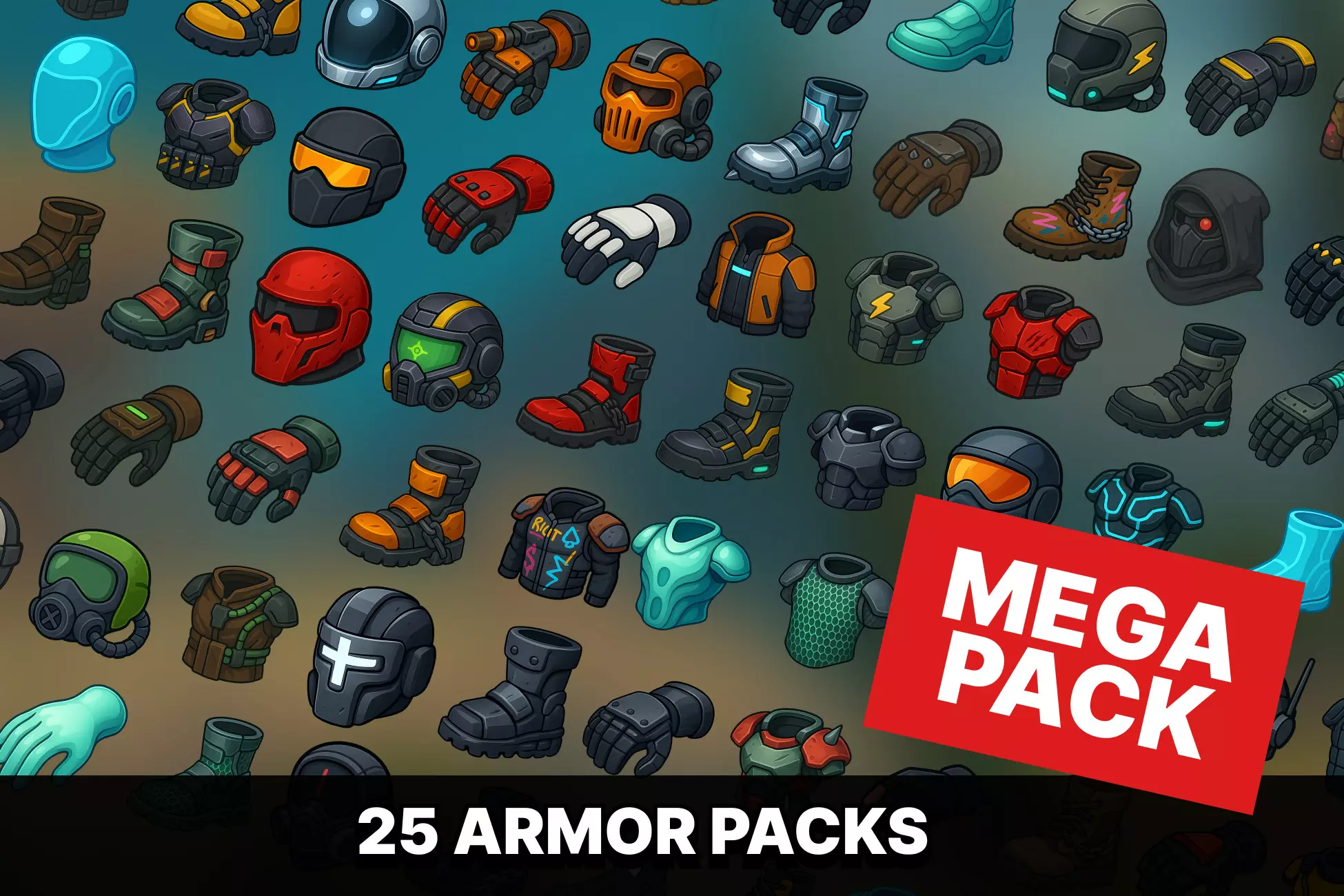 Cartoon armor icons pack sci-fi rpg equipment helmets gloves boots ...