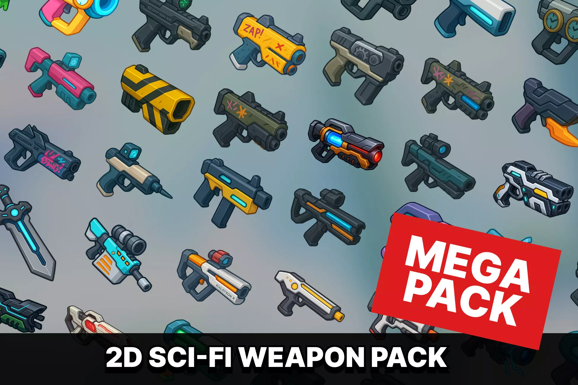 2D Sci-Fi Weapon Pack Cartoon Icon Gun Sprites Futuristic Shooter ...