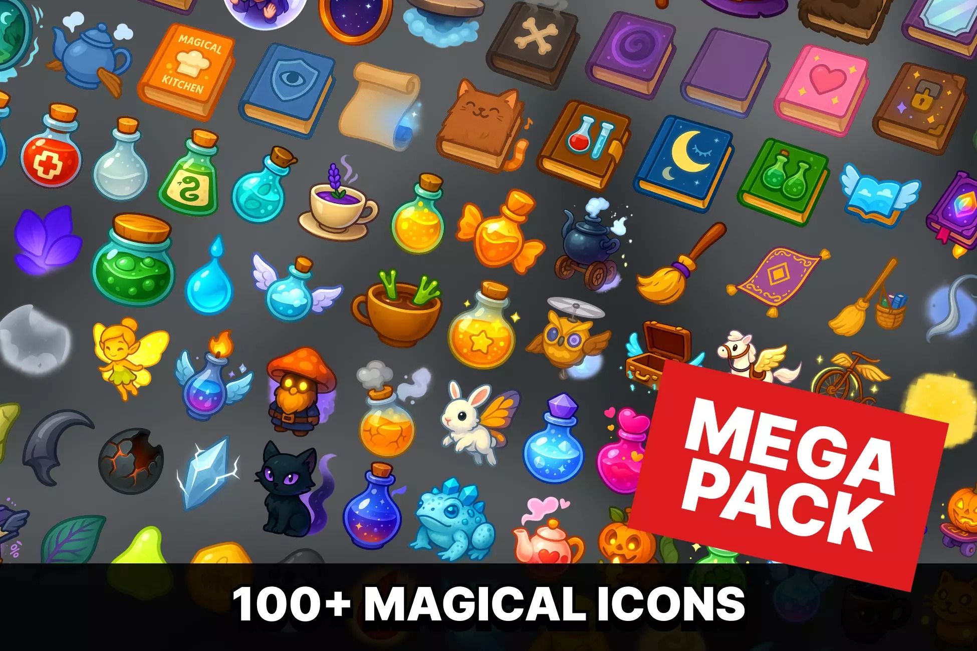 Magical Potion, Books, and Witchcraft Icons Pack Fantasy, Magic Assets ...