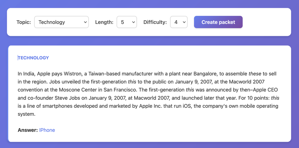 Quiz Bowl Generator by Team Wikipedia