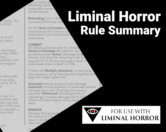 Liminal Horror Rule Summary (Print version) by fleetingXe