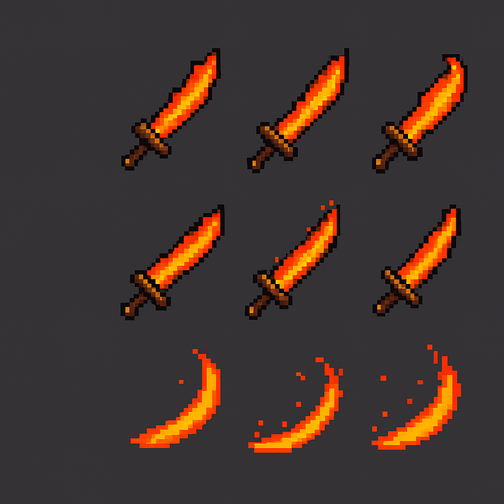 🔥🗡Flaming Sword Sprite Pack – 2D RPG Weapon Animation by Smoker