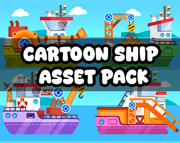 Cartoon Ship Asset Pack – 8 Colorful Boats for 2D Games by Clark Art