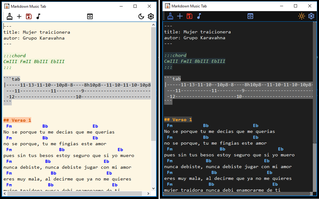 Markdown Music Tab by FMN