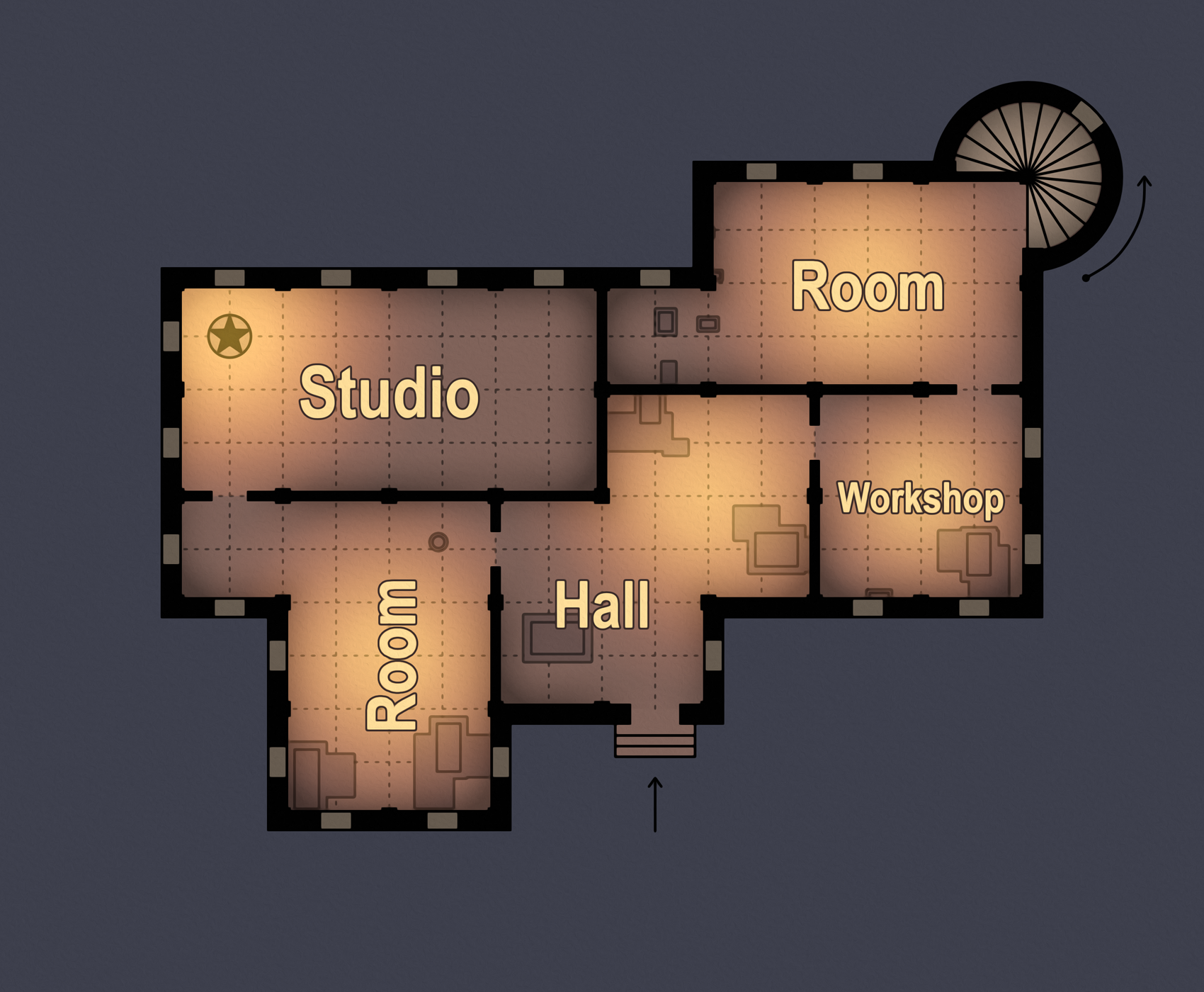 1.3.8: improved lighting and marked entrances - Dwellings by watabou