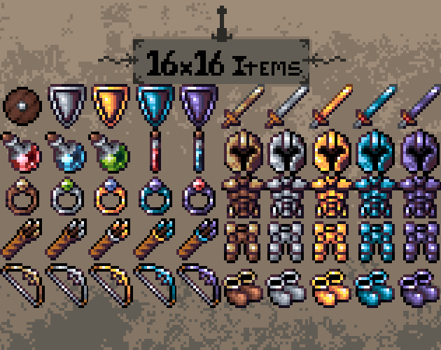 Survival Rpg Items 16x16 - Tier Pack by Bani_pixels