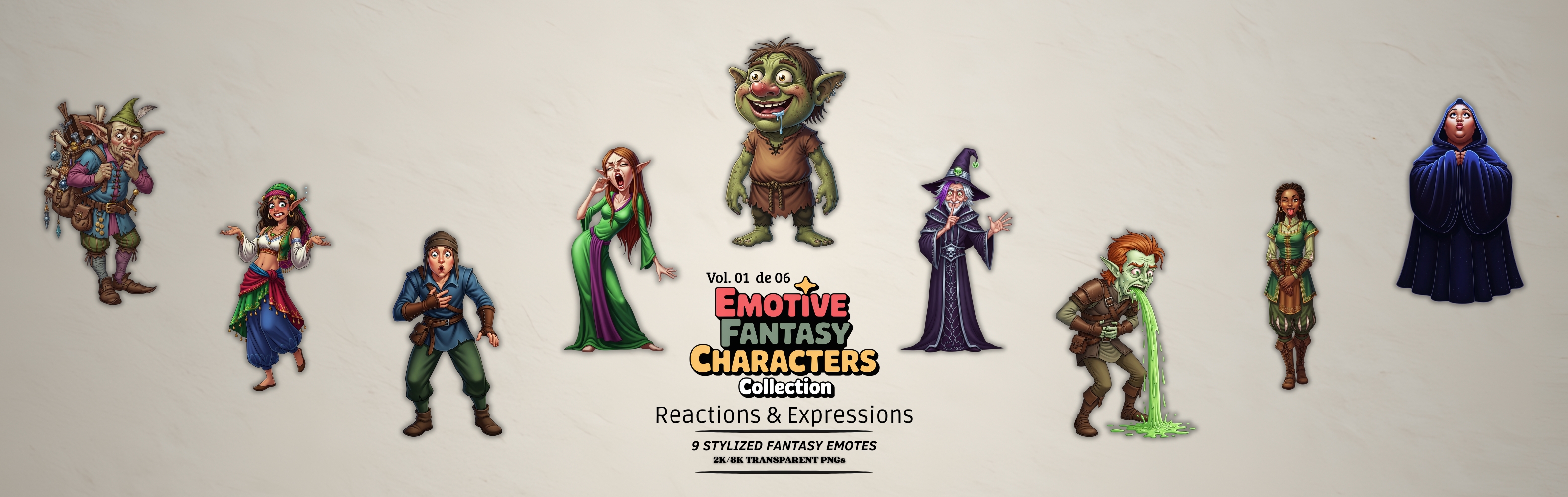 EMOTIVE FANTASY CHARACTERS — Vol. 01 · Reactions & Expressions by fredcalil | ART with AI