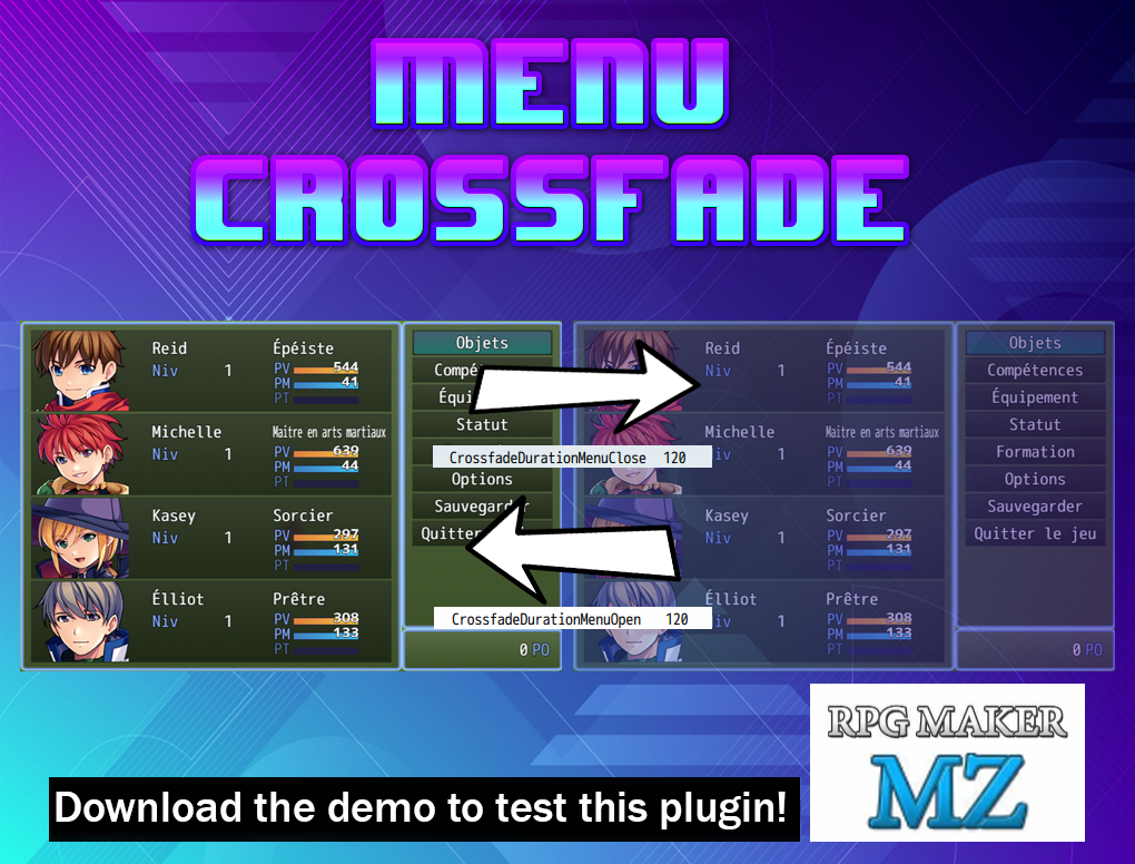Menu Crossfade Plugin RPG Maker MZ by EroiK StyLeR