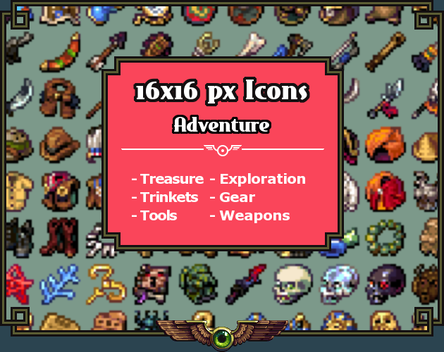 16x16 Solid Black Outline Update - Pixel RPG Icons Adventure 16×16 by ...