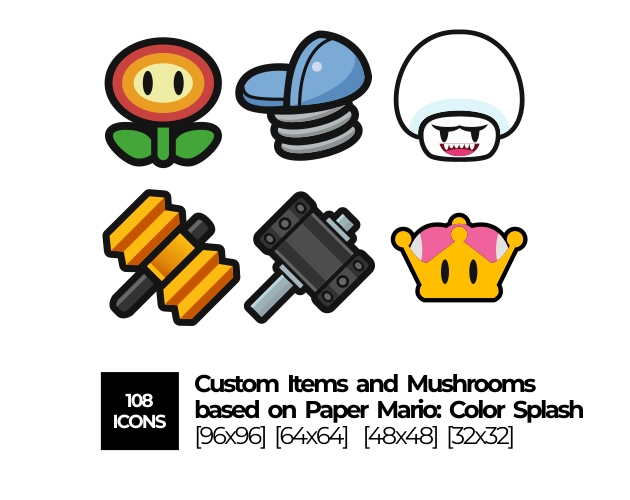 Custom Items and Mushrooms based on Paper Mario: Color Splash by LadyLuck
