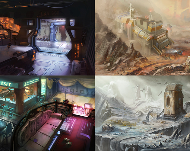 4 sci-fi backgrounds by Maxwell8