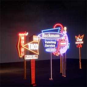 Retro Googie Neon Sign Pack (Illuminated), American Diner Style by kavasoft