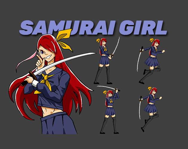 Samurai Girl Character Sprite Ver 2 - Samurai Girl 2D Sprite by cascadeplay