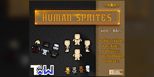 pixel-art 4 direction human sprites by TimberwolfGames