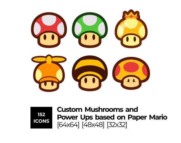 Custom Mushrooms and Power Ups based on Paper Mario by LadyLuck