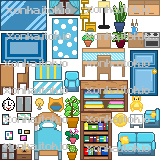 Cute interior tileset pixelart 16x16 by Xonha