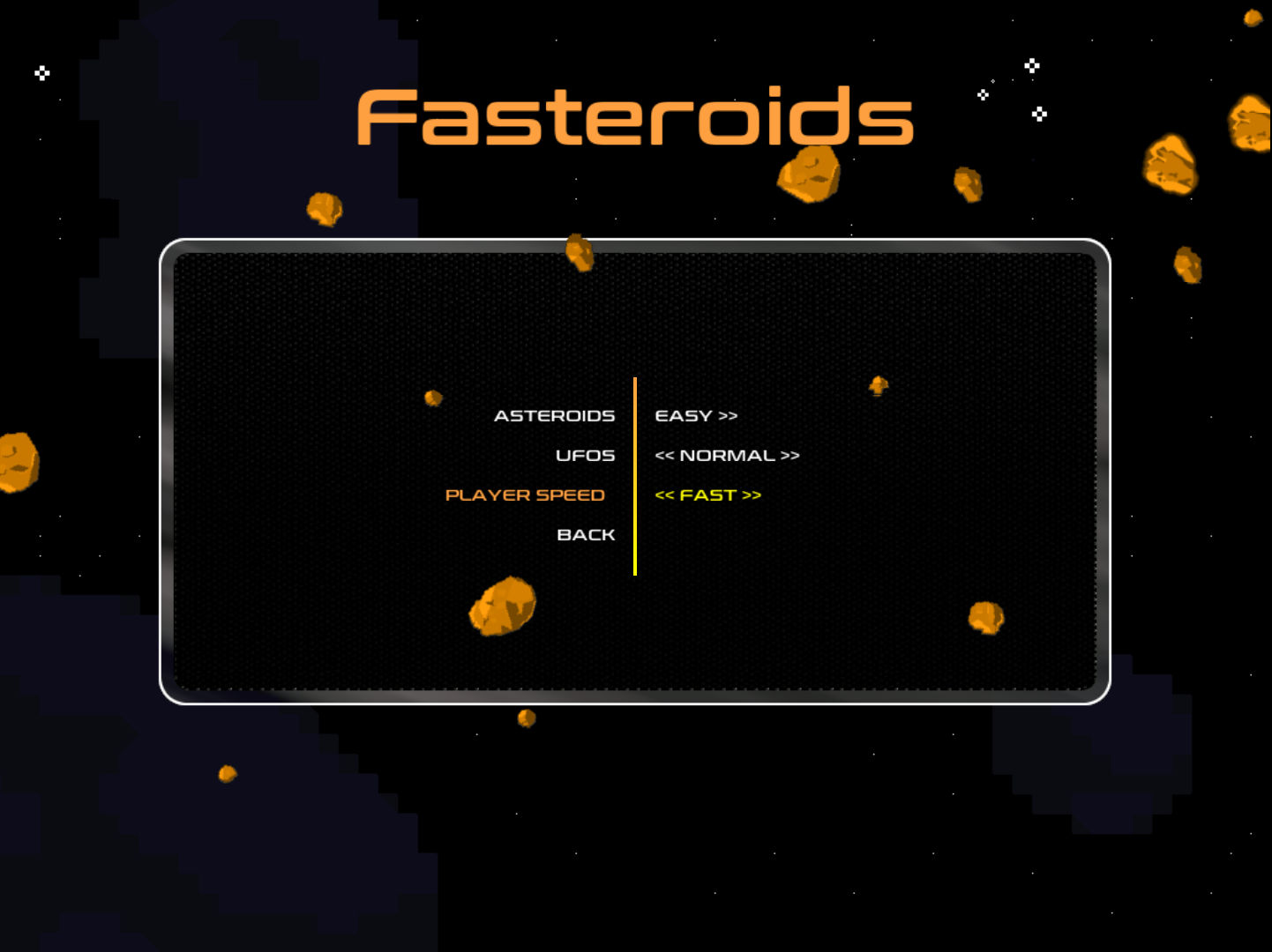 Settings menu - Now several difficulty levels - Fasteroids by Chaslinux