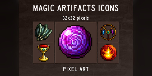 48 Magic Artifacts Pixel Art Icons by Free Game Assets (GUI, Sprite ...