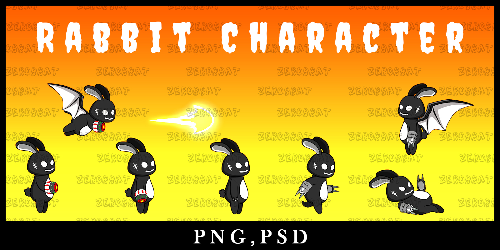 Game Asset Rabbit Shadow Character Sprite Sheet by Zerobat-G