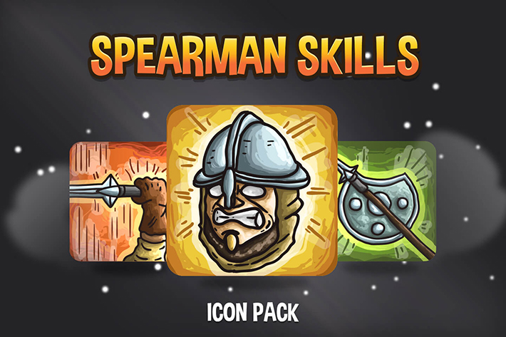 48 Spearman Skills Game Icons by Free Game Assets (GUI, Sprite, Tilesets)