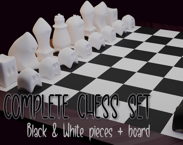 Ghost chess set (black & white pieces + board) by MrEliptik
