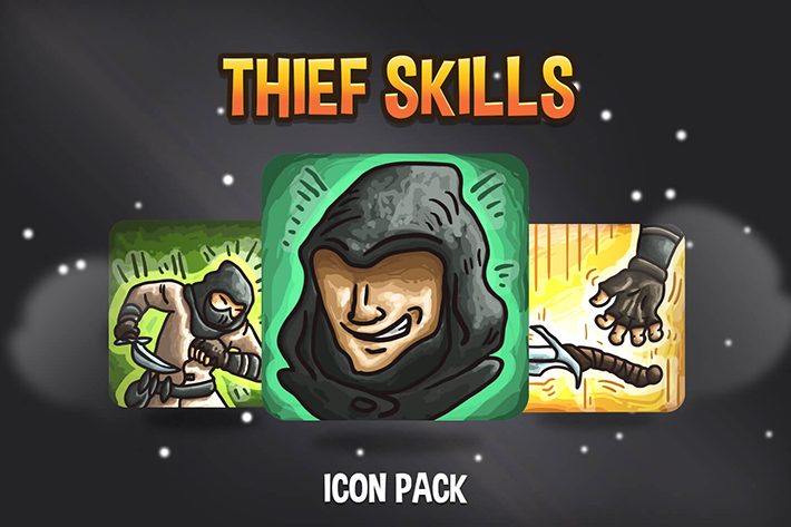 48 Thief Skills Game Icon Pack by Free Game Assets (GUI, Sprite, Tilesets)