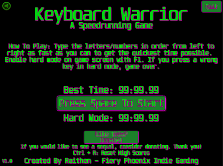 Keyboard Warrior - A Speedrunning Game by Raithen