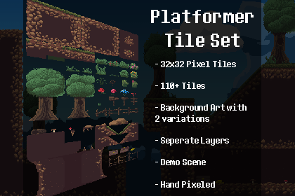 32 bit Basic Pixel Platformer Tile set by Vintage Japes