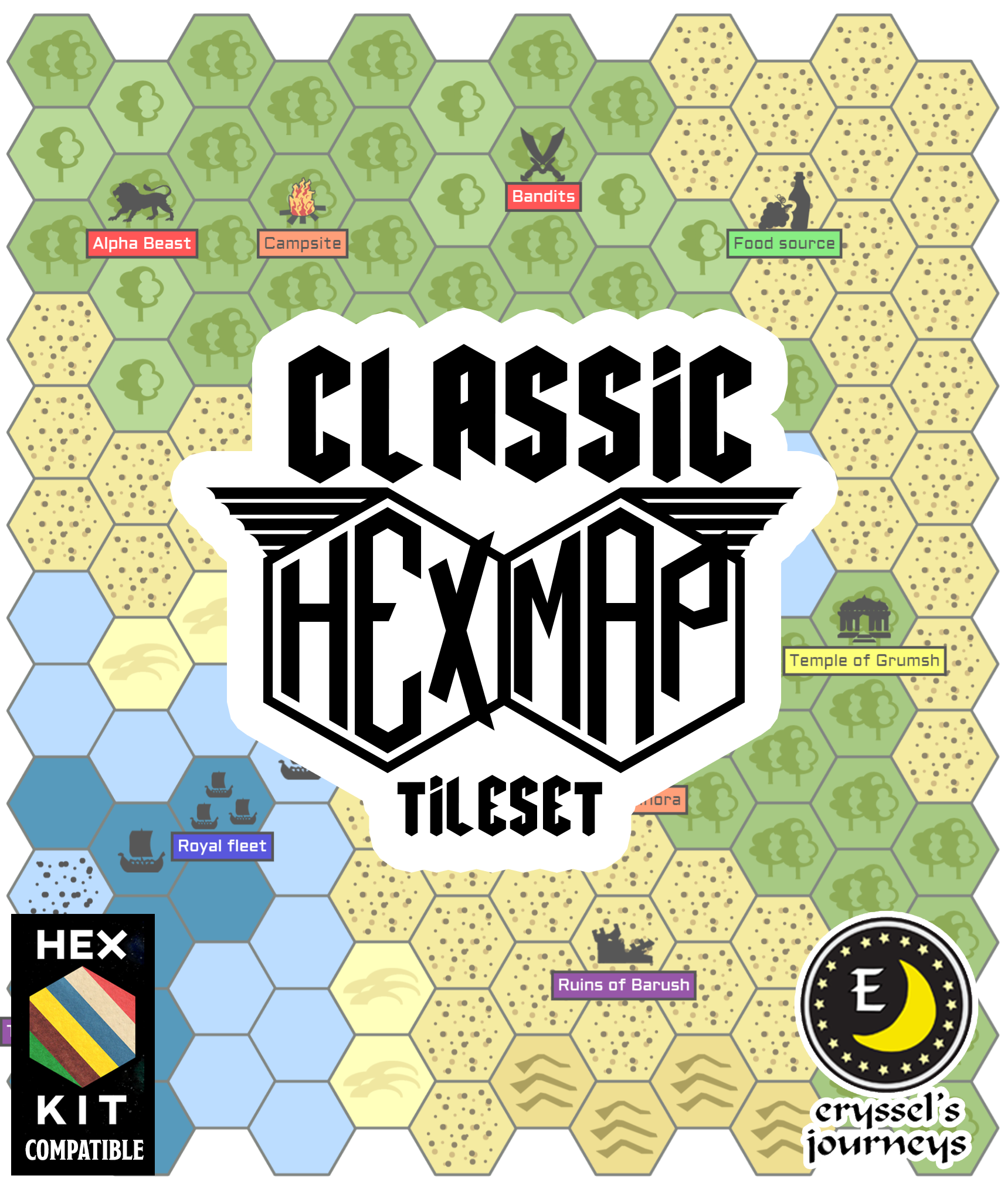 Classic Hex Map Tileset by Eryssel's Journeys