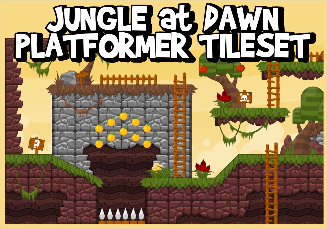 Jungle at Dawn - Platformer Tileset by pzUH